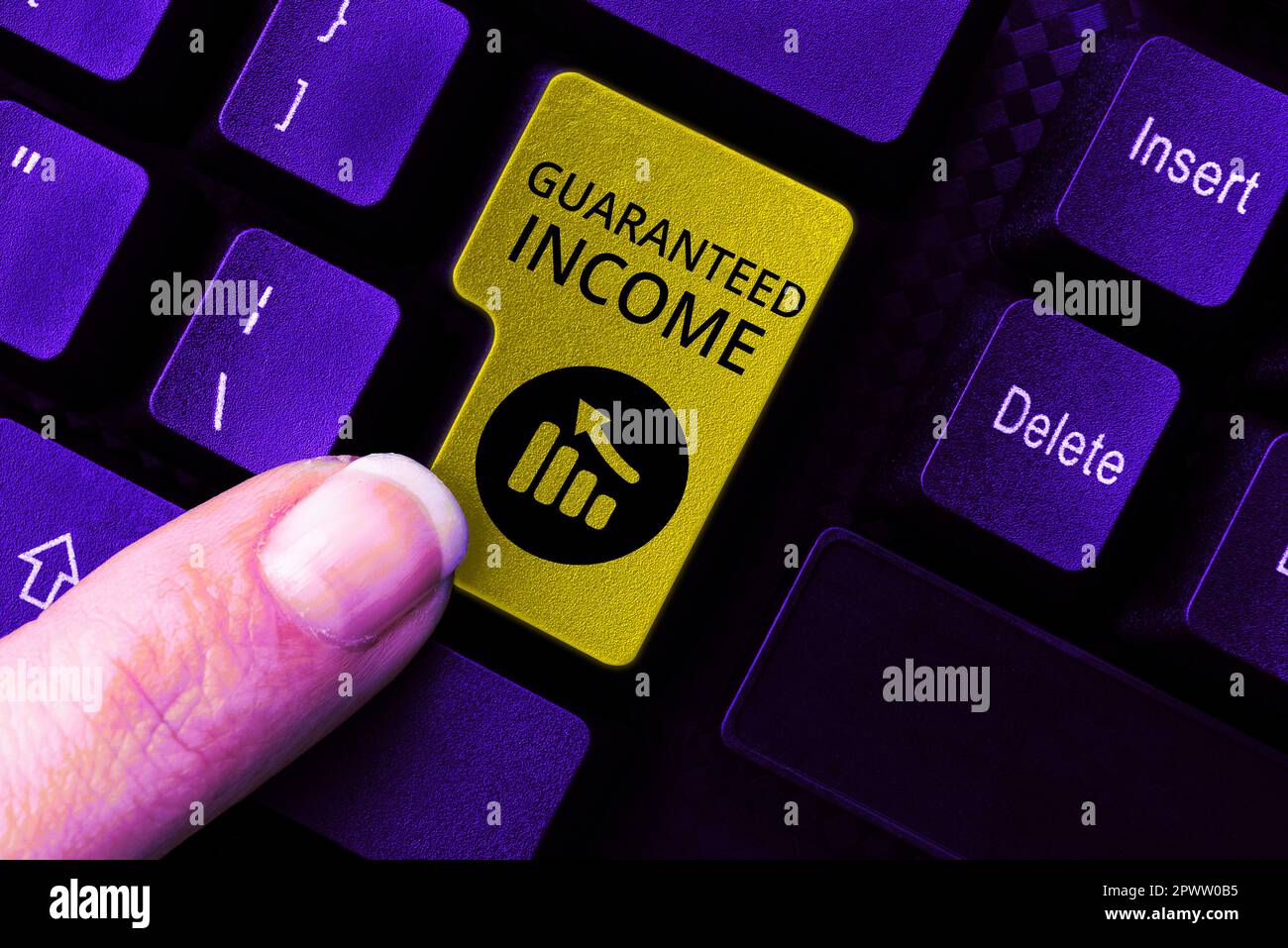 Sign displaying Guaranteed Income, Business approach earnings from ...