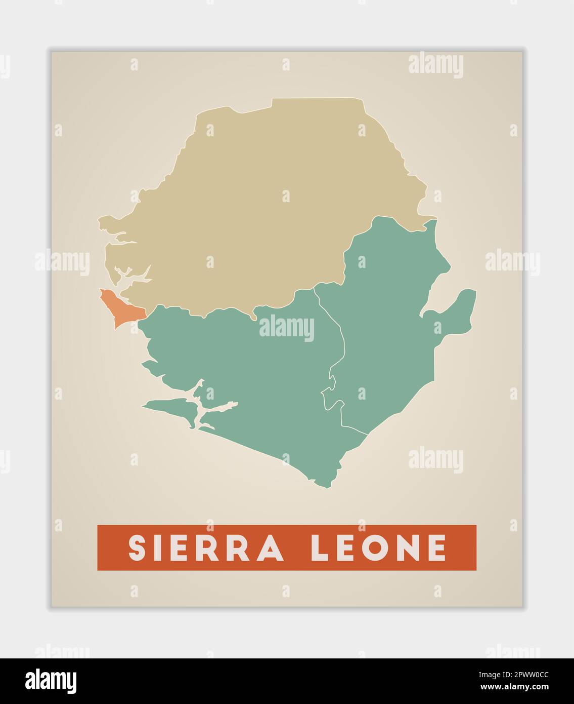 Sierra Leone poster. Map of the country with colorful regions. Shape of ...