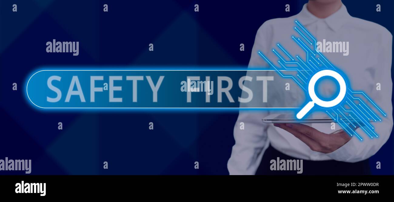 Inspiration showing sign Safety First, Word Written on Avoid any ...