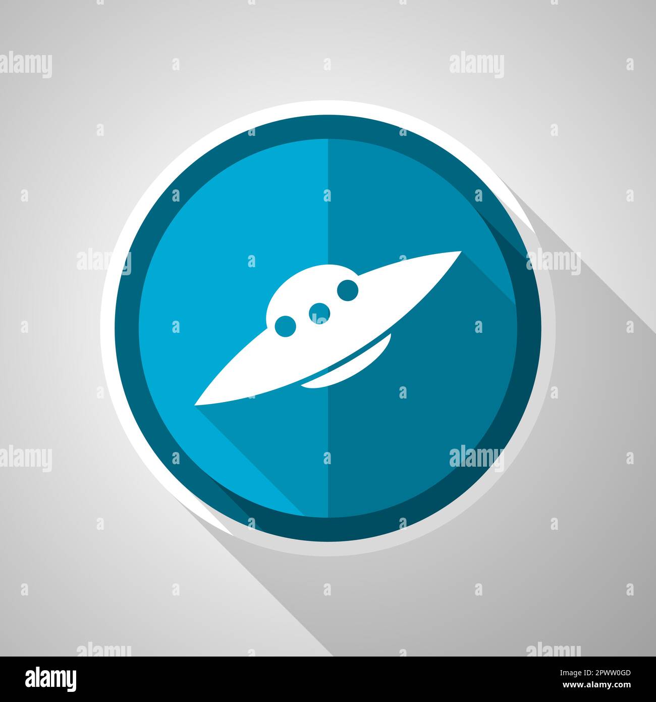 Ufo, alien spaceship symbol, flat design vector blue icon with long ...