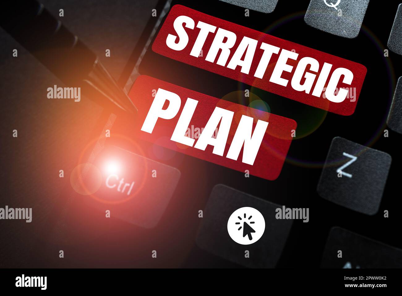 Sign displaying Strategic Plan, Word for A process of defining strategy ...