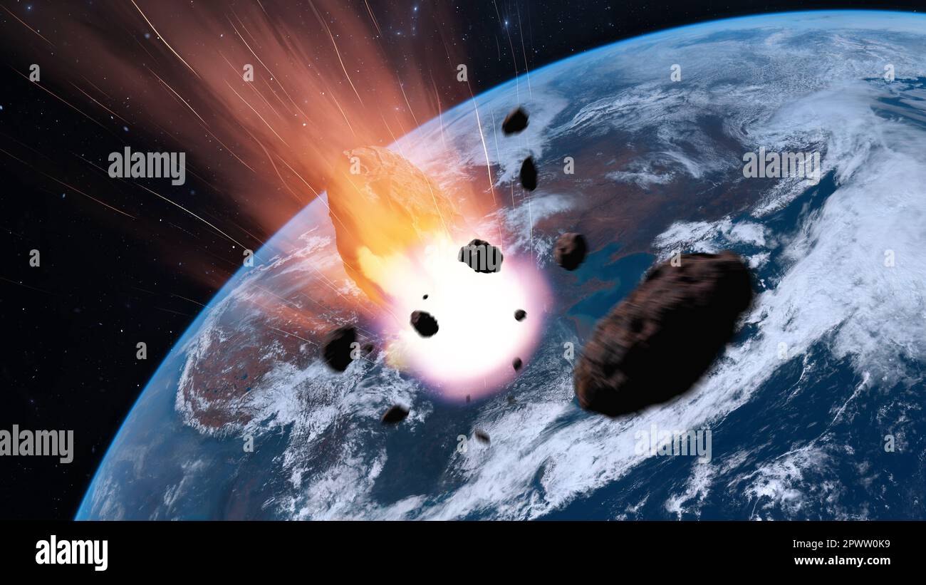 Fall huge asteroid to earth, big explosion. Armageddon, end of the ...