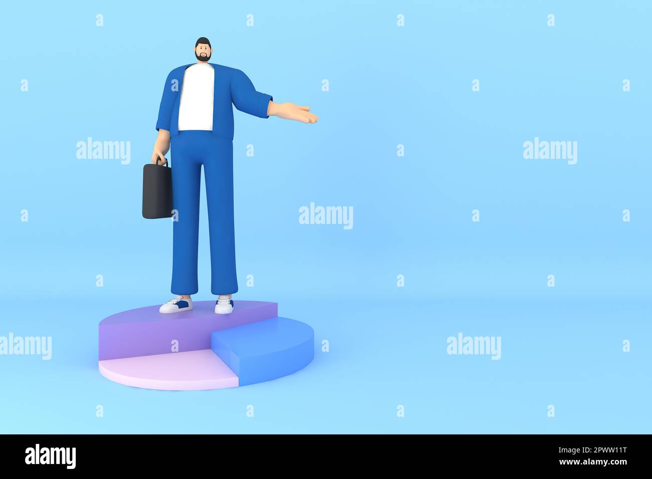 A male character presentation on the infographic. 3d rendering of ...