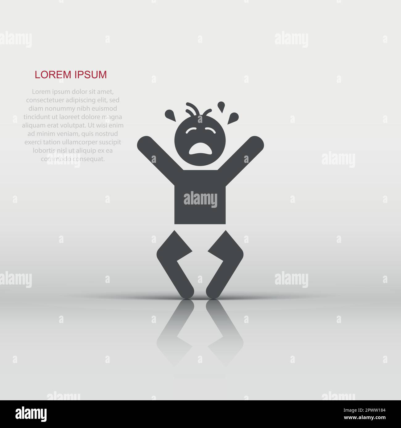 Vector crying baby icon in flat style. Anger emotions child sign ...