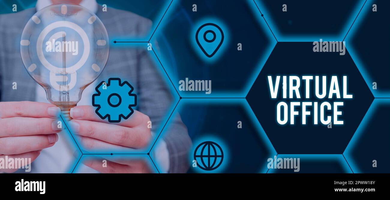 Text caption presenting Virtual Office, Business showcase Mobile work ... Text caption presenting Virtual Office, Business showcase Mobile work ...