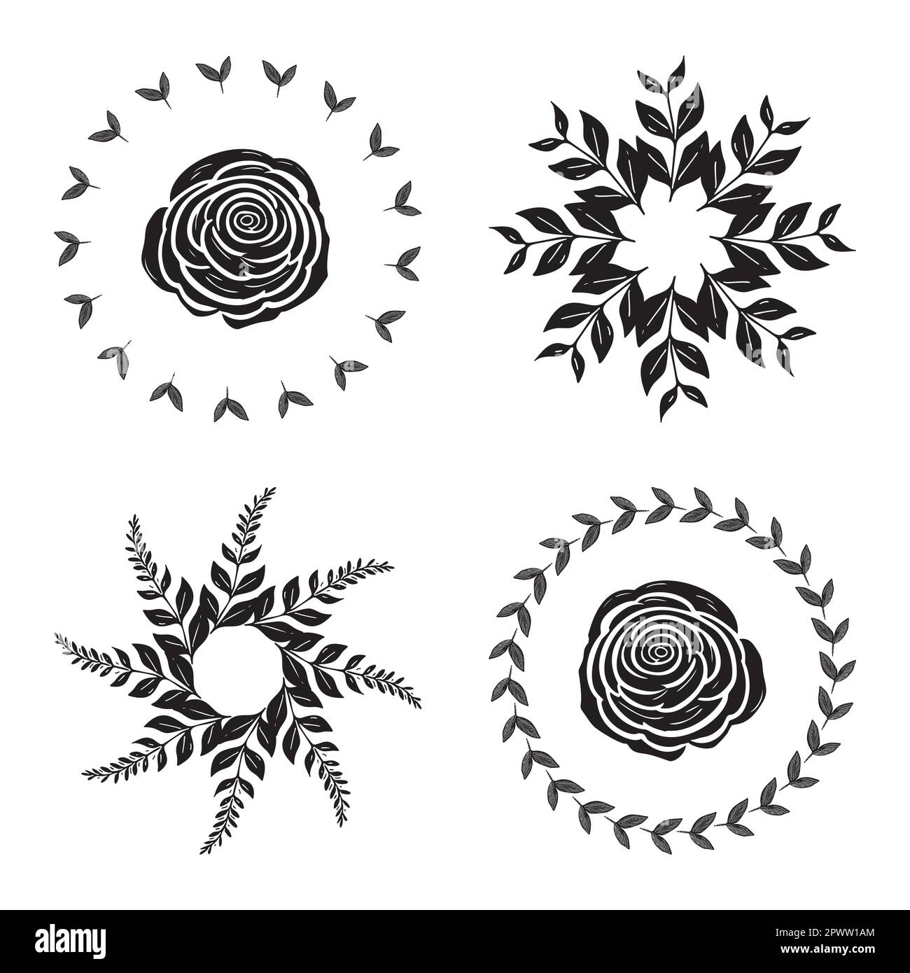 Collection of floral nordic decorative frames isolated on white ...