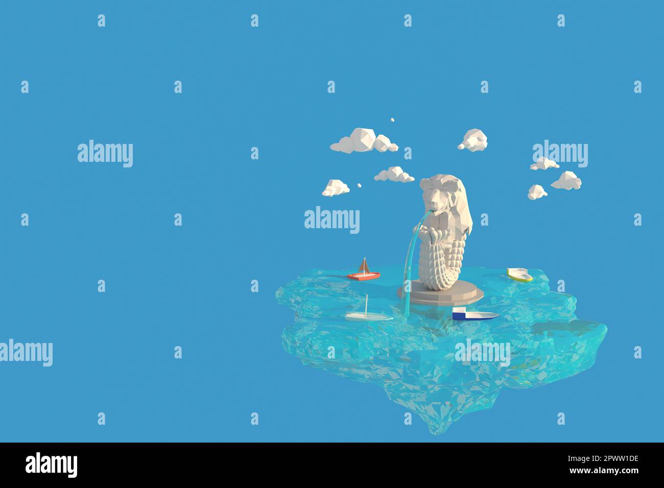 3D illustrator Merlion Park in Singapore. 3d rendering Low Polygon ...