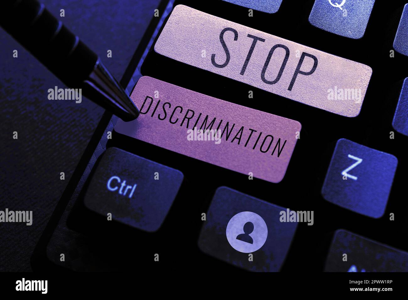 Text caption presenting Stop Discrimination, Internet Concept Prevent ...