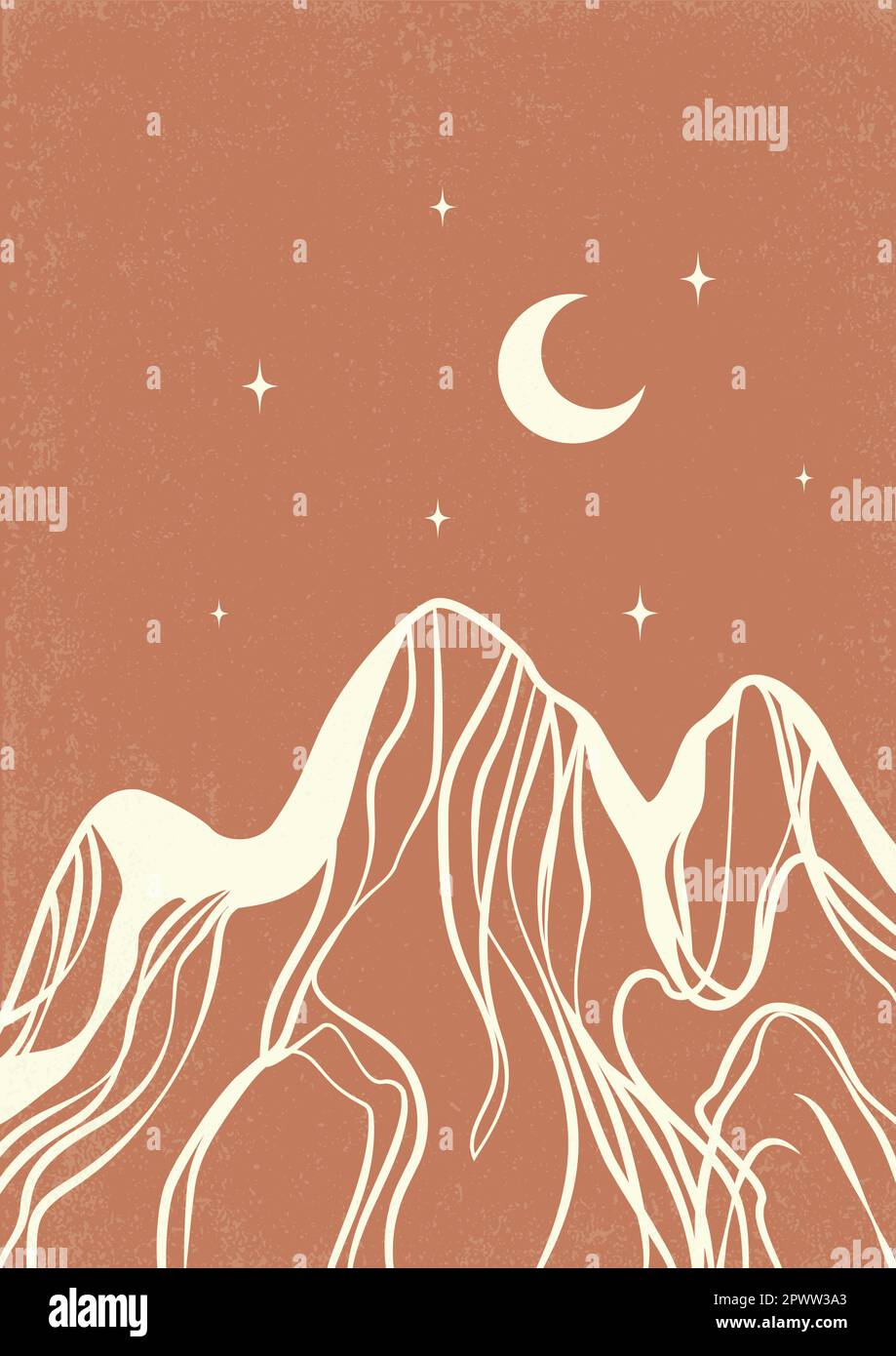 Mountain minimalist landscape with white peaks illustration Stock ...