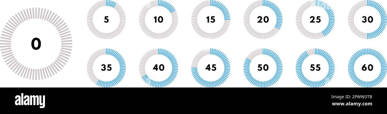 Set of blue circular progress bar. Timer icon with ten percent interval ...