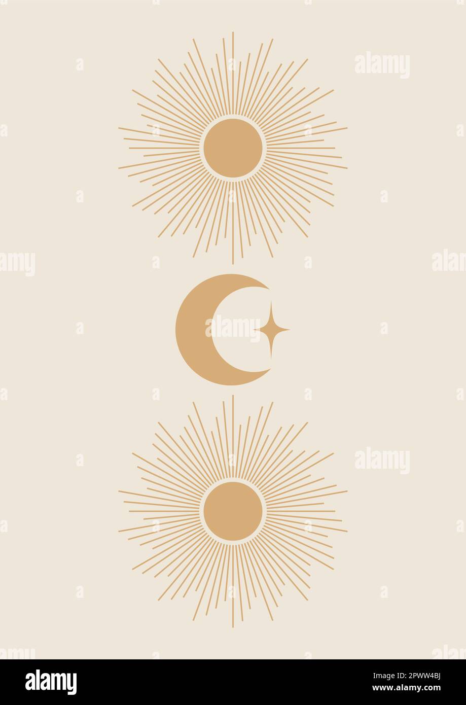 Mystical drawing of moon and sun illustrator poster Stock Vector Image ...