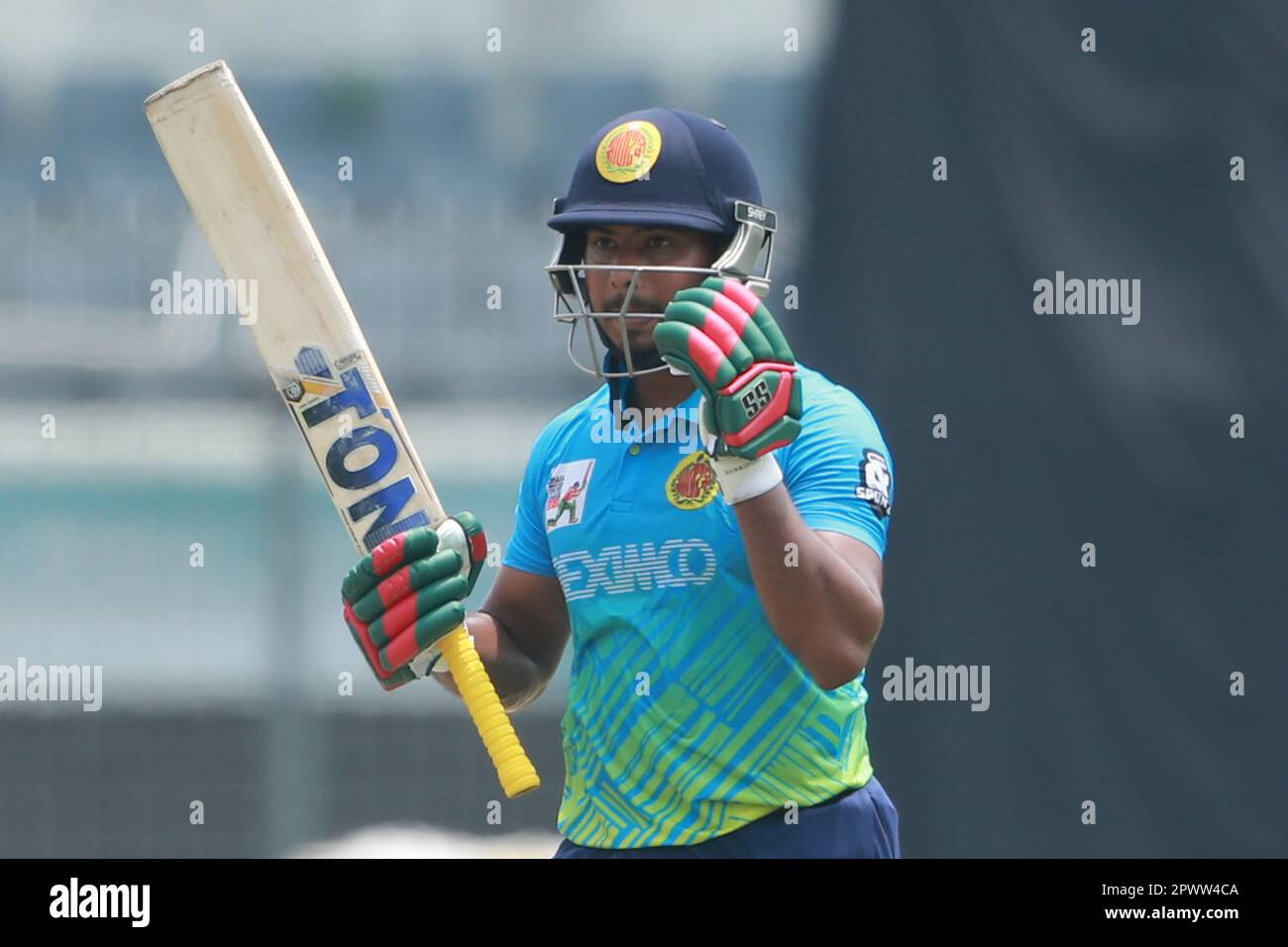 Captain Mosaddek Hossain celebrates his fifty runs as he came up with ...