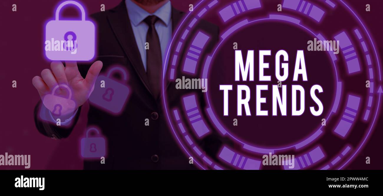 Text sign showing Mega Trends, Internet Concept powerful phenomena ...