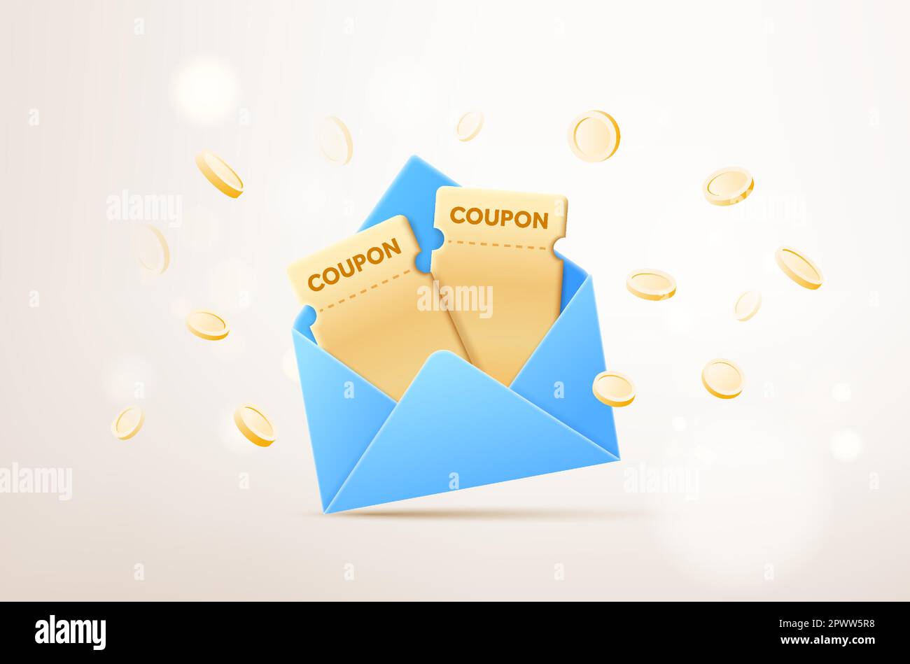 3d Discount Coupons Sale Golden Coins Open Envelope Lucky Present