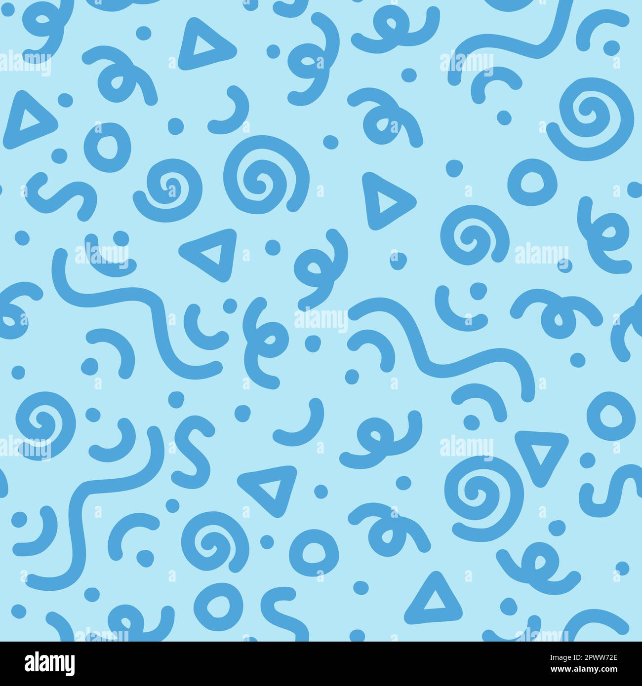 Blue line squiggle doodle seamless pattern in memphis style, abstract ...