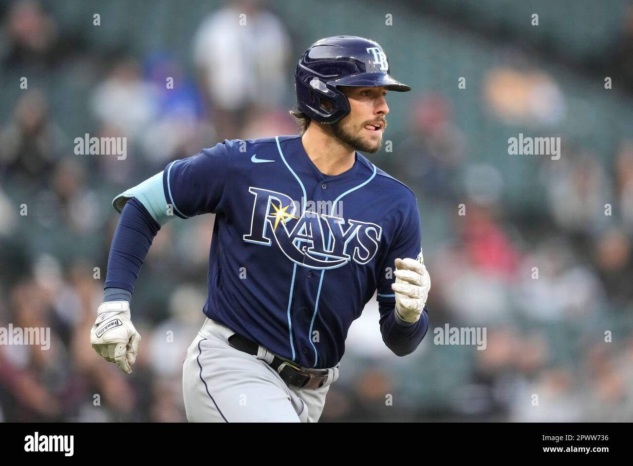 Tampa Bay Rays' Josh Lowe rounds first during a baseball game against ...