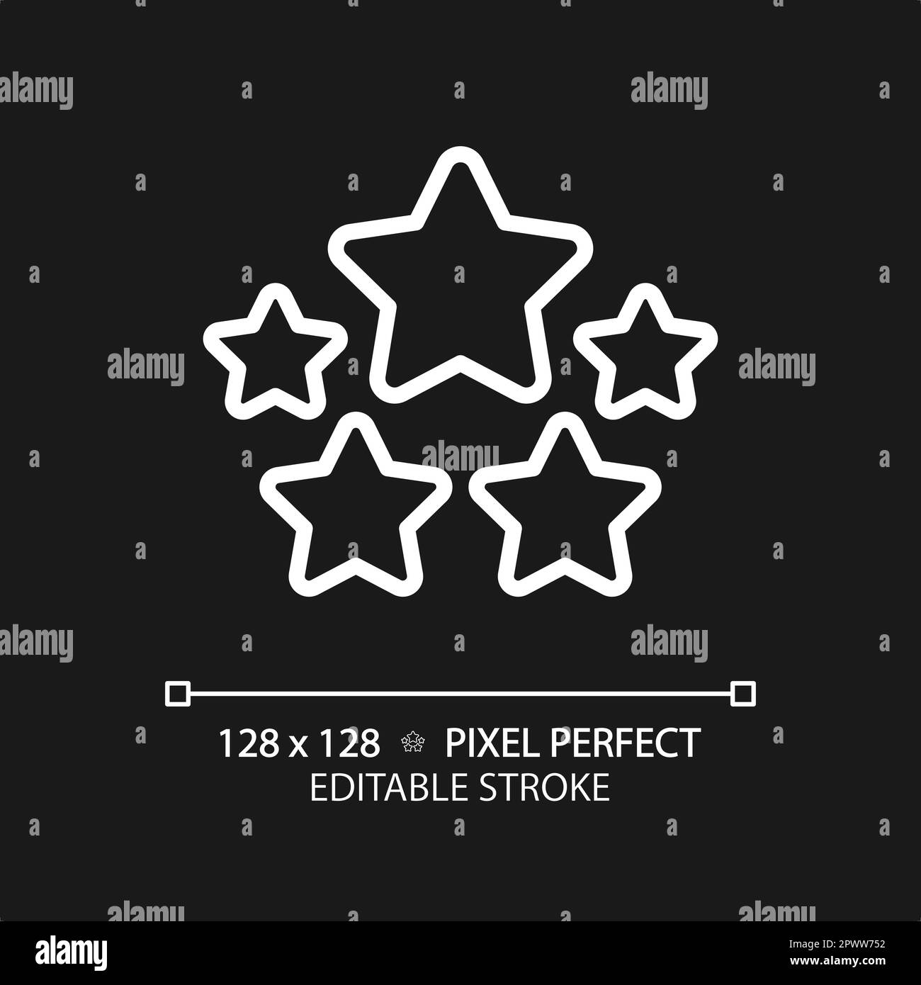 Five stars pixel perfect white linear icon for dark theme Stock Vector ...