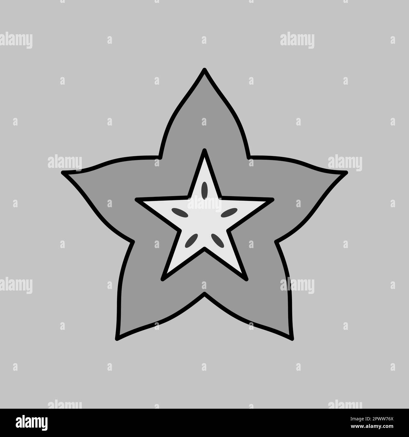 Carom, Carambola, Starfruit vector grayscale icon. Graph symbol for ...