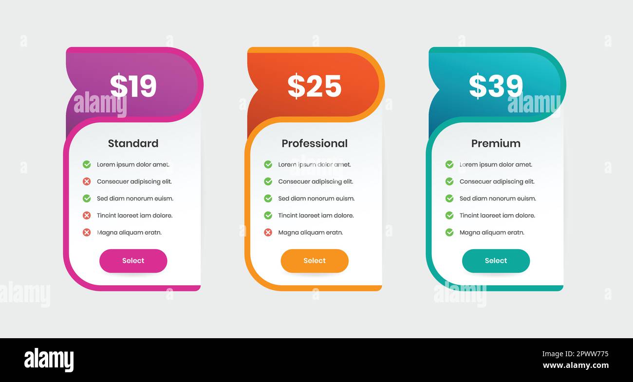 Modern minimalistic professional pricing comparison table design with abstract shape Stock ...