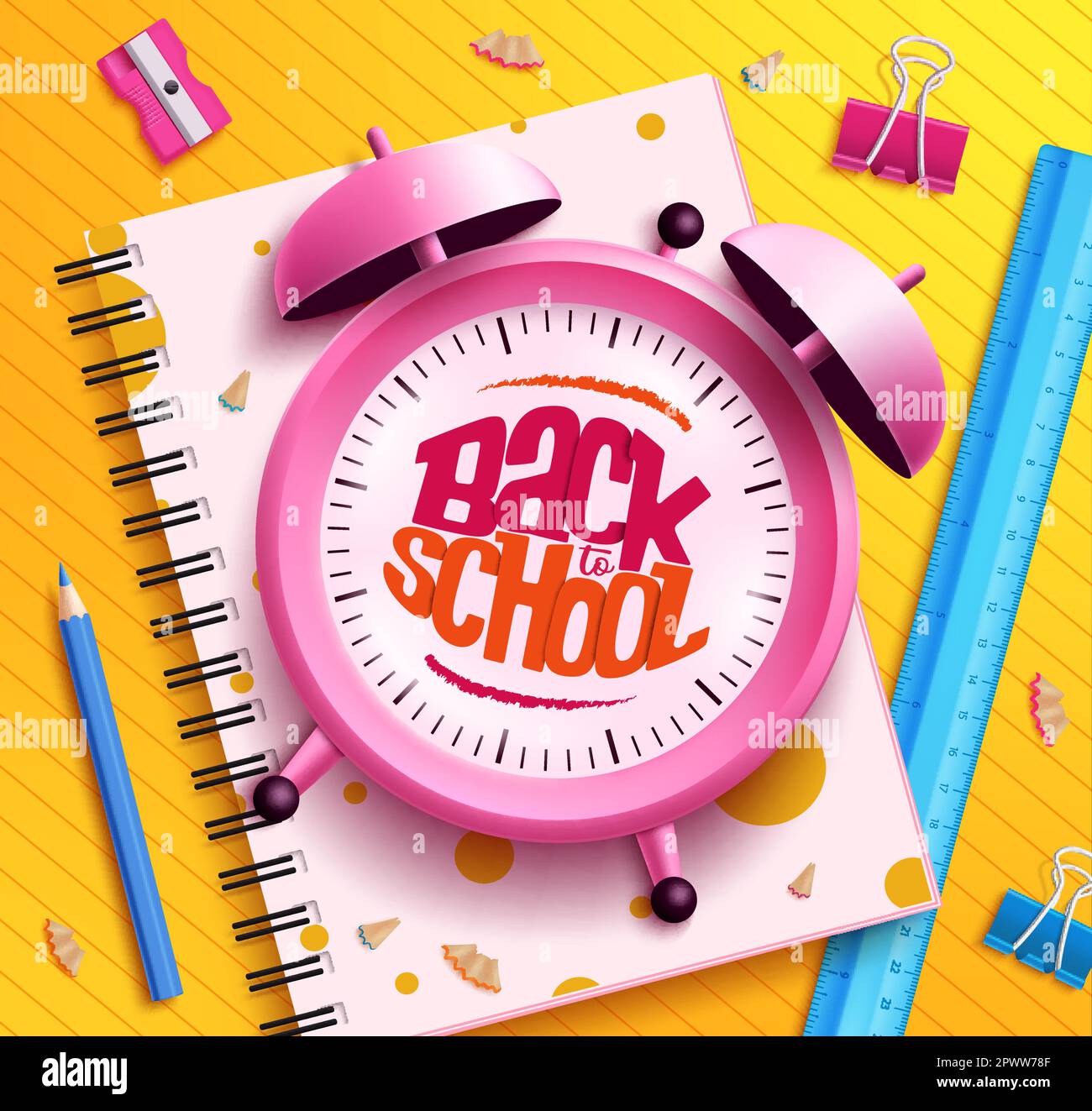 Back to school vector concept design. School alarm clock and notebook ...