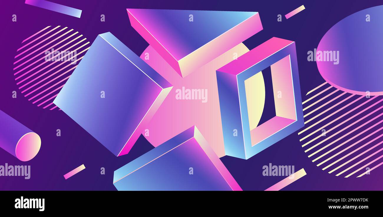 Futuristic abstract gradient bright background with various flying ...