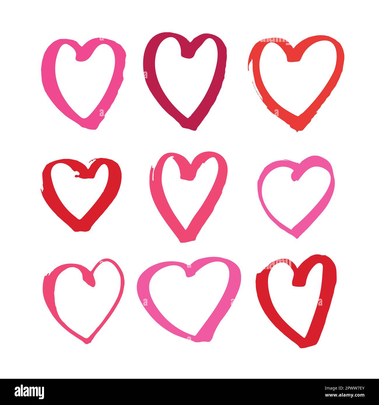 Vector set of pink hearts drawn by hand with a marker Stock Vector ...