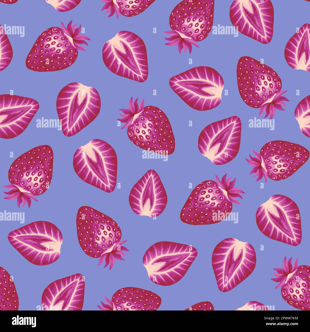 Strawberry seamless pattern. Colorful vivid print with hand drawn ...