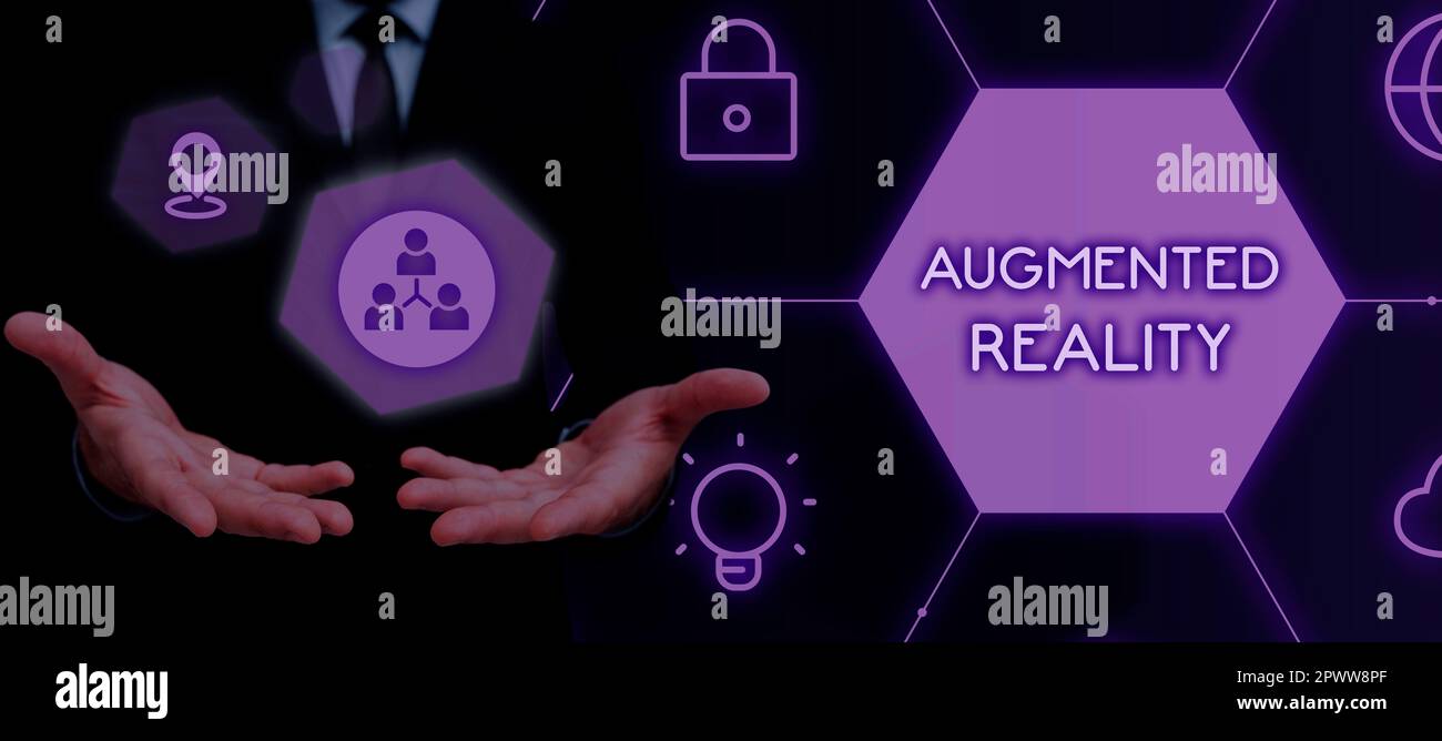 Writing displaying text Augmented Reality, Concept meaning technology ...