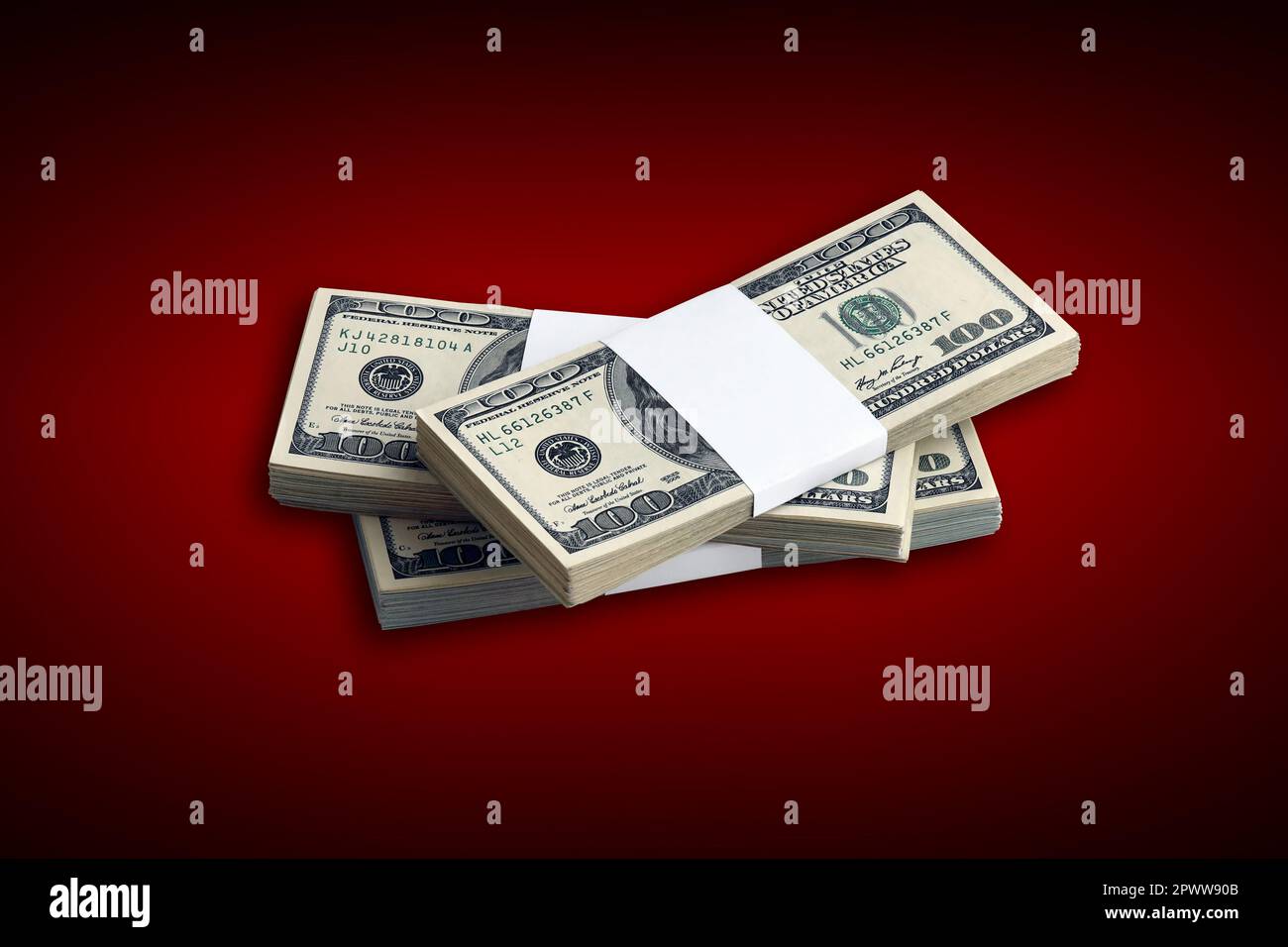 Bundle of US dollar bills on crimson red background. Pack of american ...
