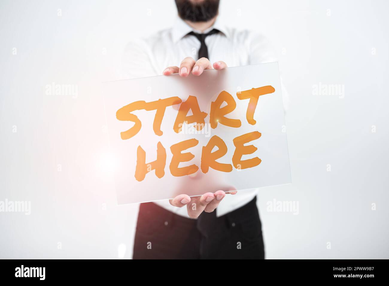 Conceptual caption Start Here, Business showcase telling someone this ... Conceptual caption Start Here, Business showcase telling someone this ...