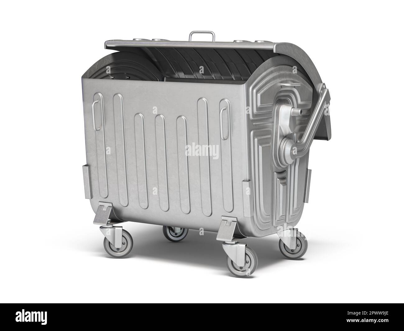 Metal garbage contaner or refuse trash bin isolated on white. 3d ...