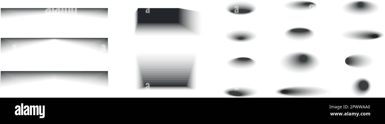Realistic soft shadows set. Gray box, round and oval drop shadows collection. Vector isolated ...