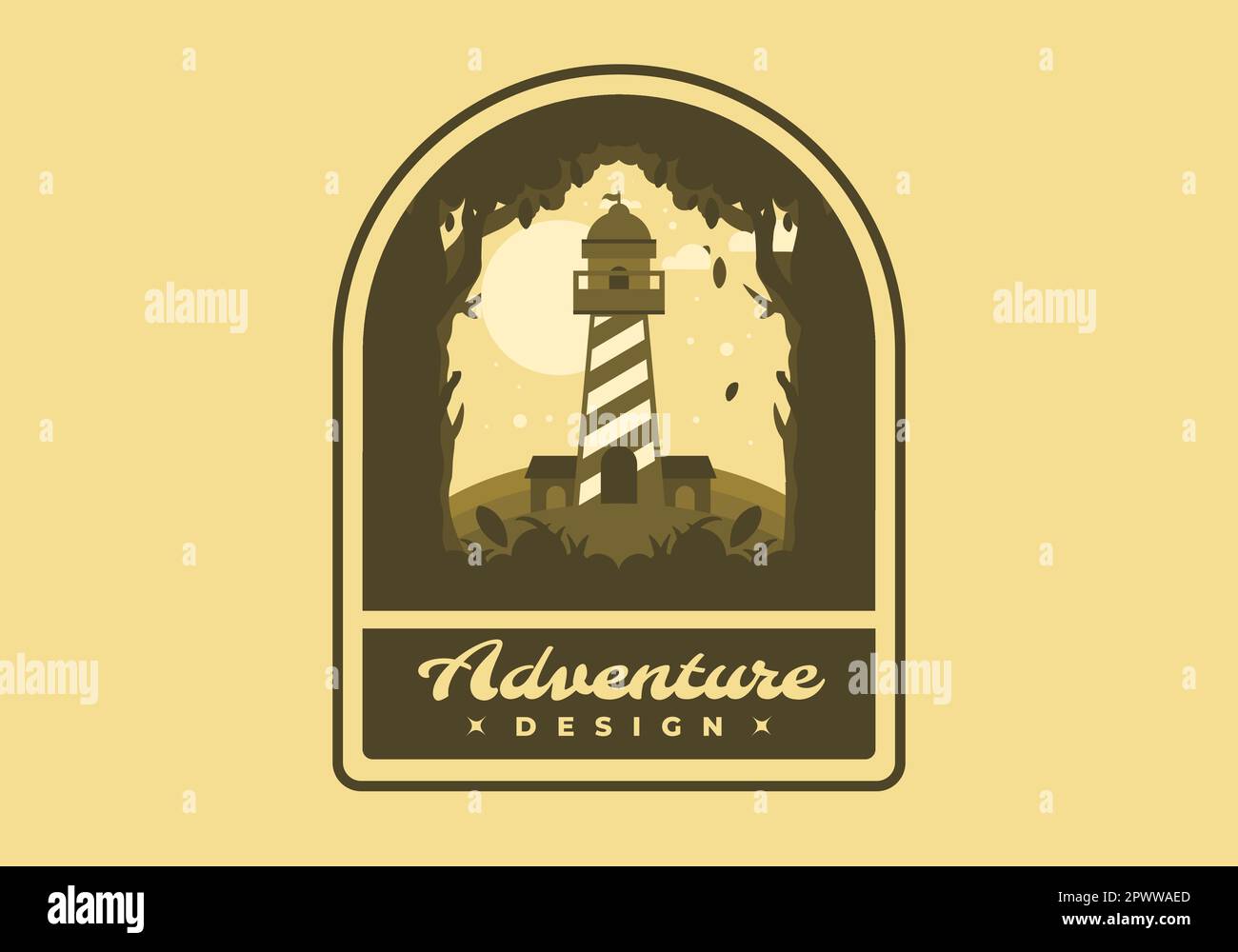 Colorful flat illustration design of lighthouse in the forest Stock ...