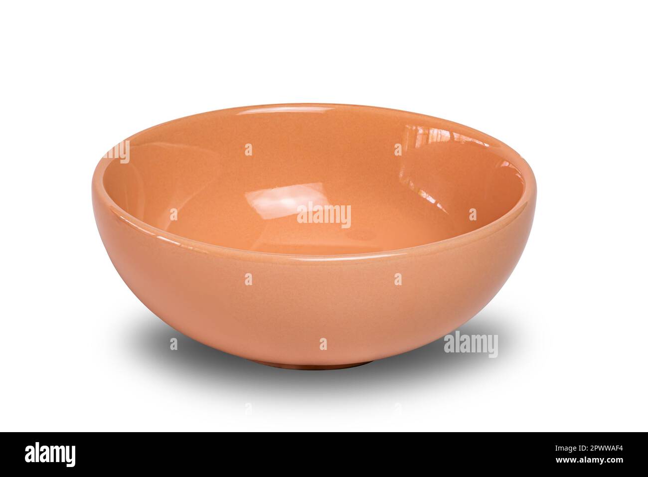 Empty single orange ceramic bowl isolated on white background with ...