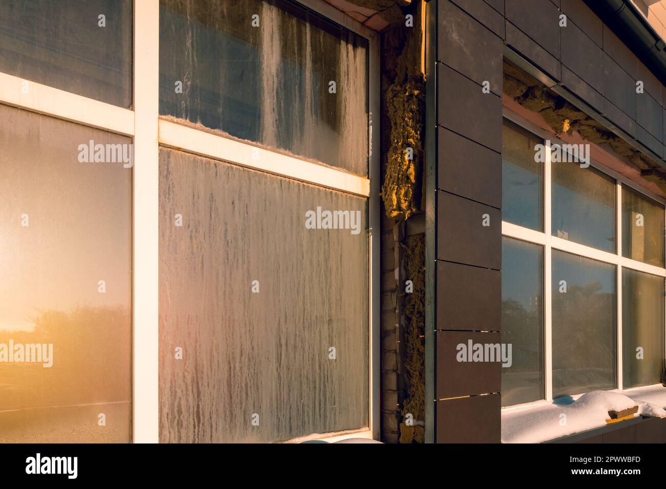 Outside wall heat isolation with mineral wool, building under ...