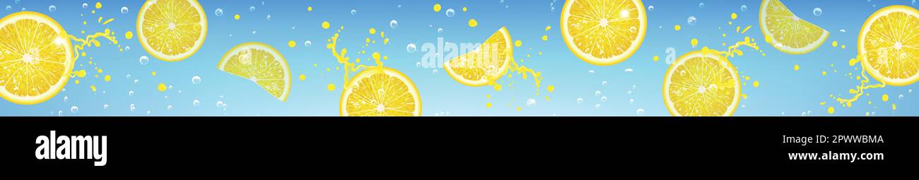 horizontal banner with lemonade made of juicy lemons and sparkling ...