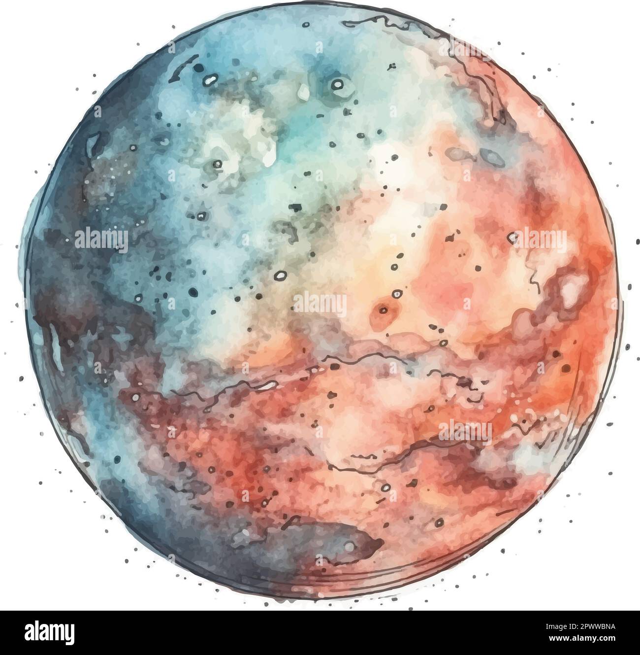 Watercolor illustration of blue planet in cosmos. Hand drawn ...