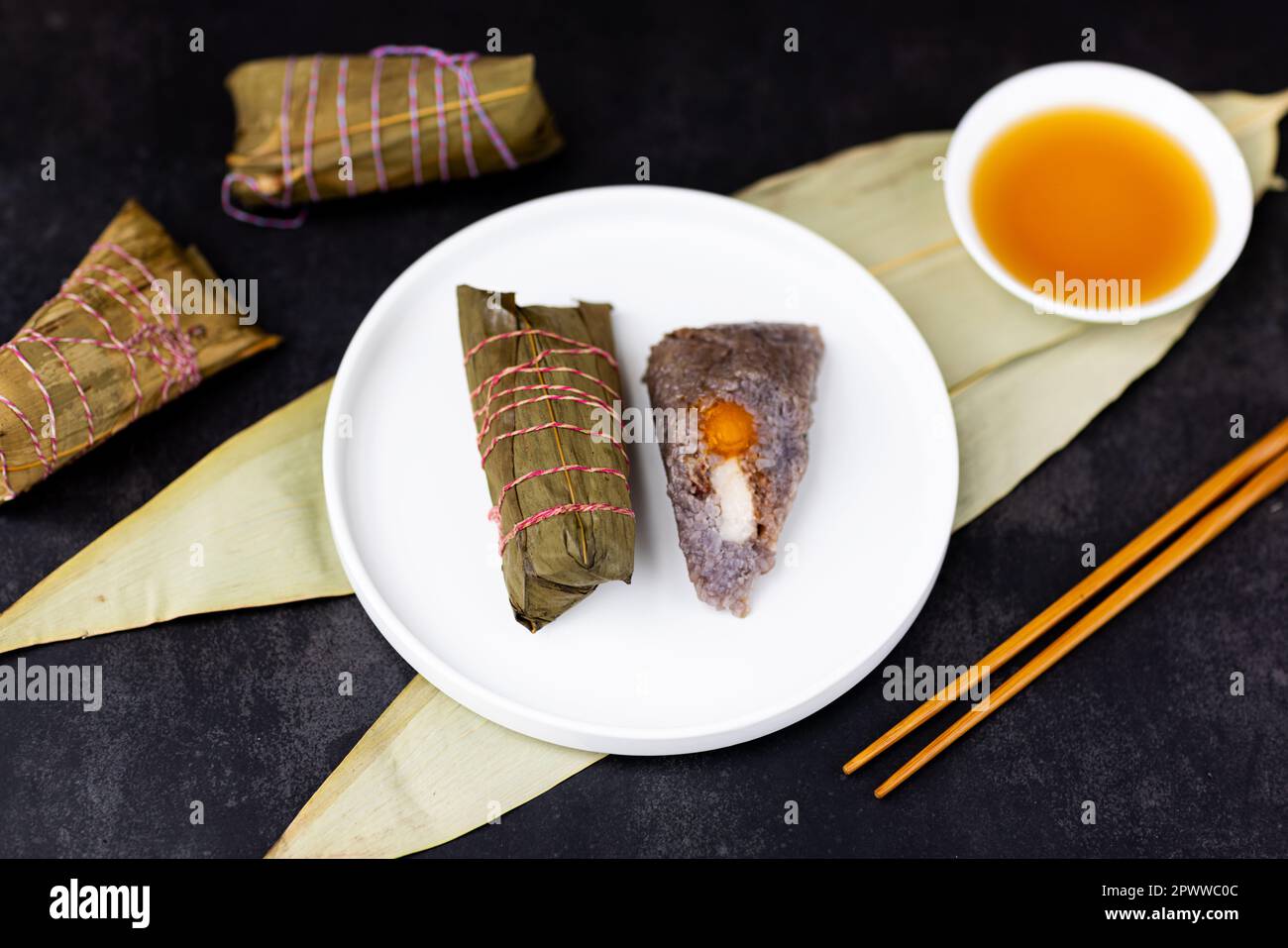Traditional Chinese food for Dragon boat festival. Closeup zongzi or ...
