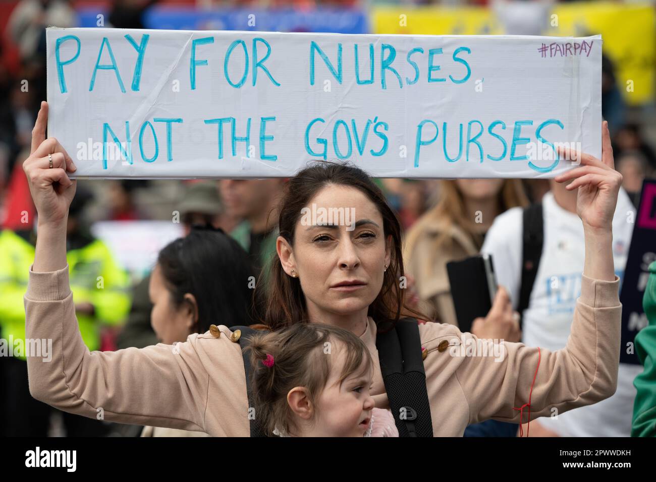 London, UK. 1 May, 2023. Striking nurses from the Royal College of ...