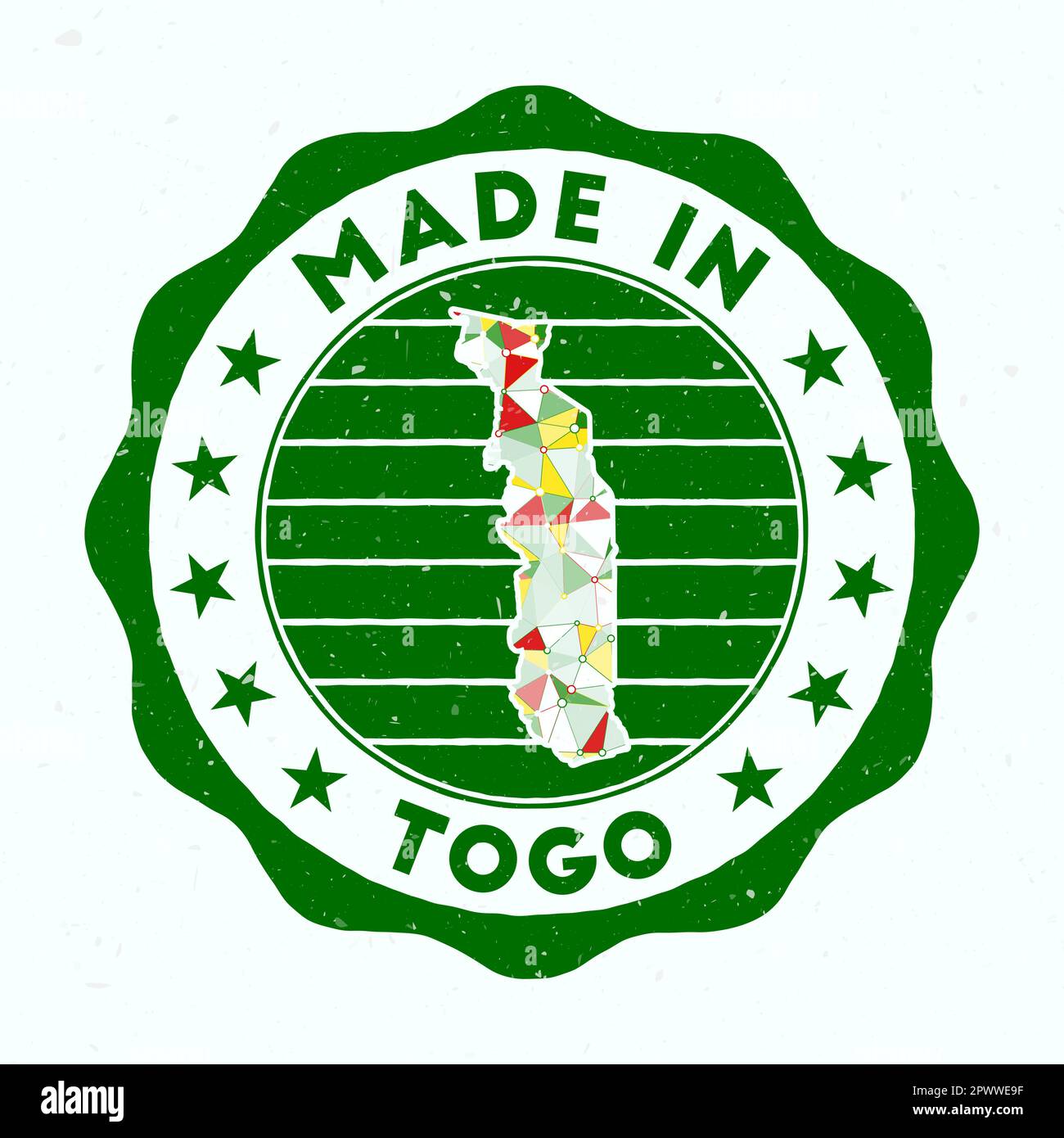 Made in Togo. Country round stamp. Seal of Togo with border shape ...