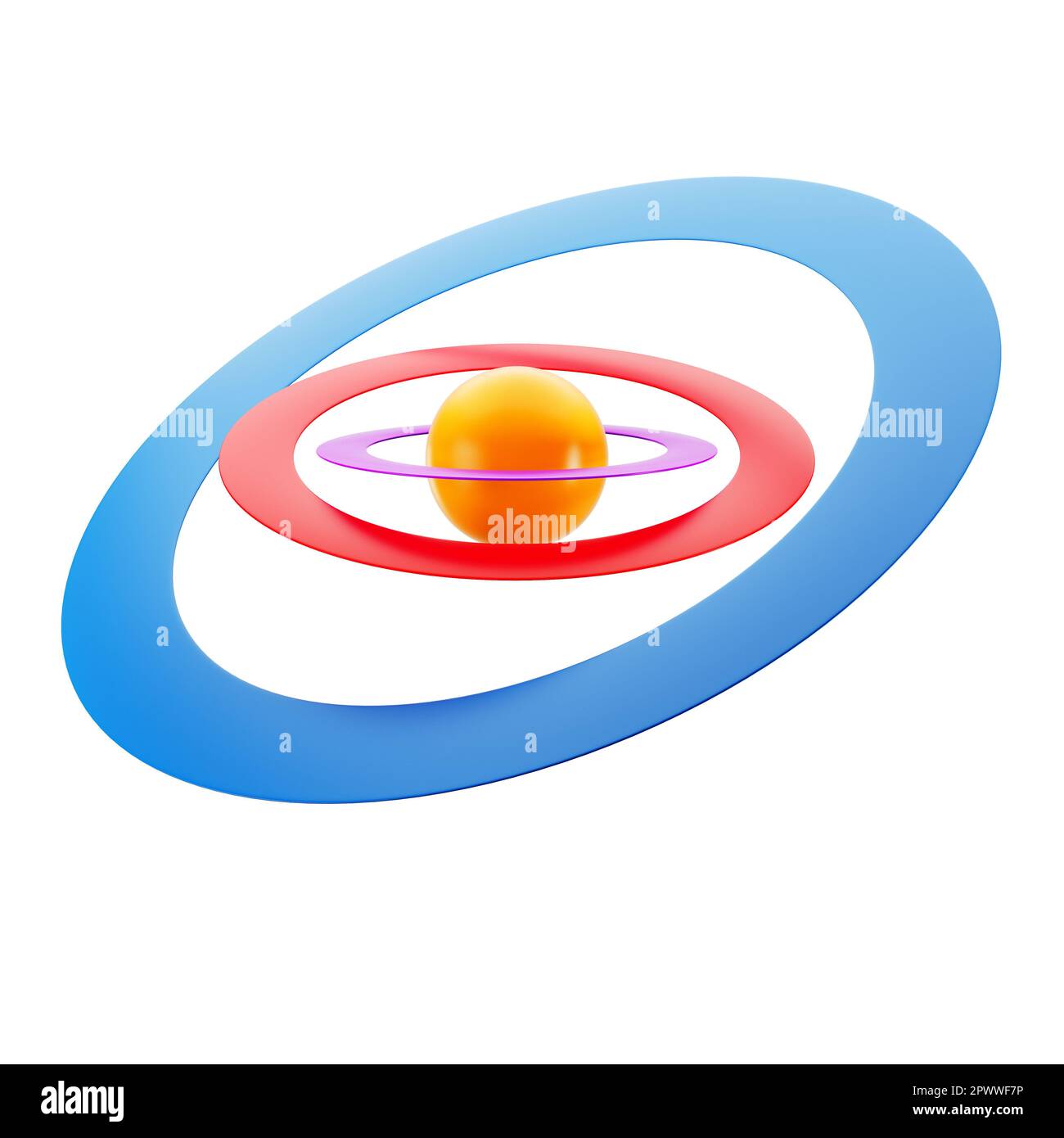 Cartoon styled planed with colorful rings isolated on white background ...