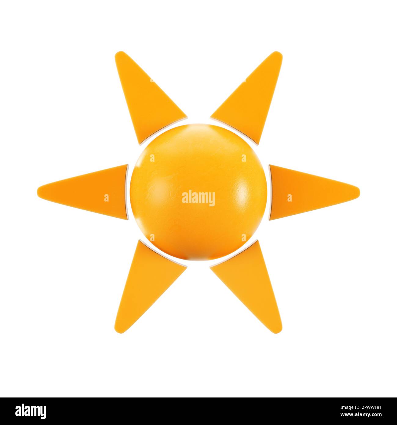 Cartoon styled sun with rays isolated on white background. 3d rendering ...
