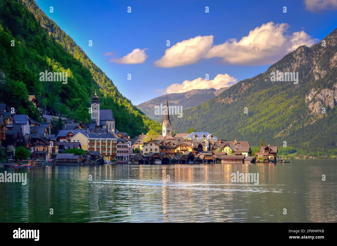 Beautiful Hallstatt Town in Austria. Famous Hallstatt mountain village ...