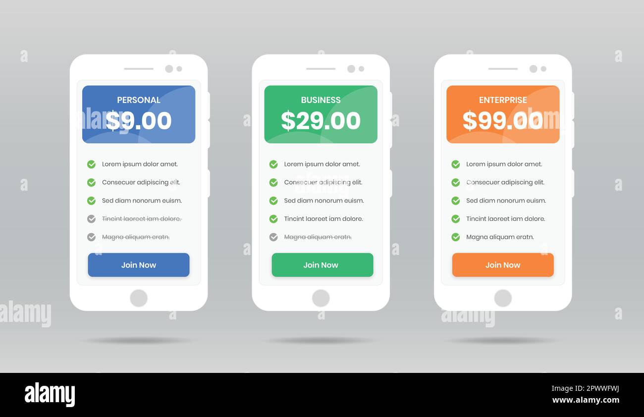 Minimal pricing comparison list with check mark ui design in smartphone shape Stock Vector Image ...