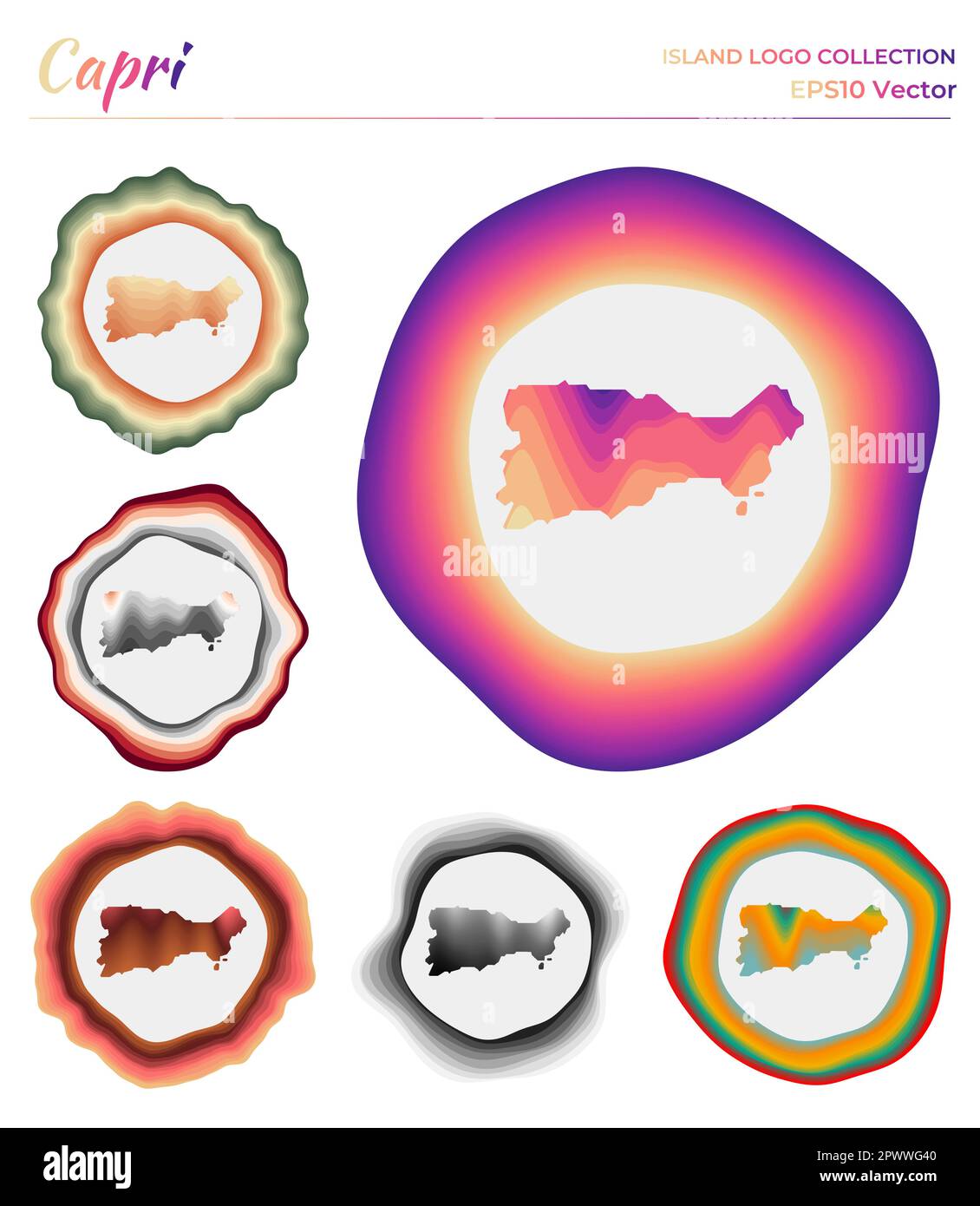 Capri logo collection. Colorful badge of the island. Layers around ...