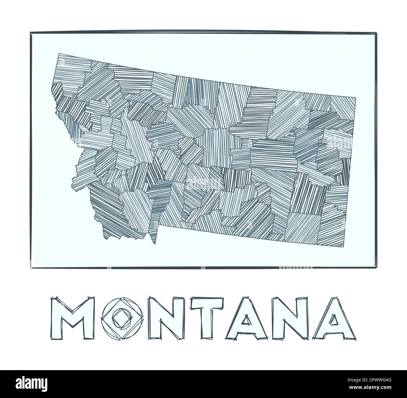 Sketch map of Montana. Grayscale hand drawn map of the us state. Filled ...