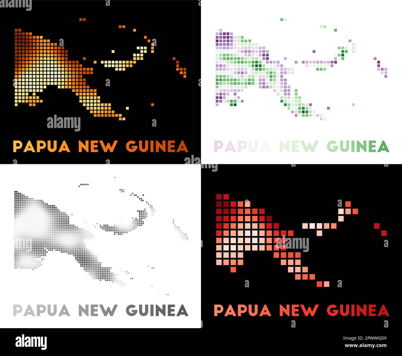 Papua New Guinea map. Collection of maps of Papua New Guinea in dotted ...