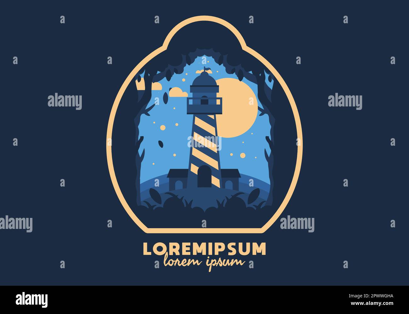 Colorful flat illustration design of lighthouse in the forest Stock ...