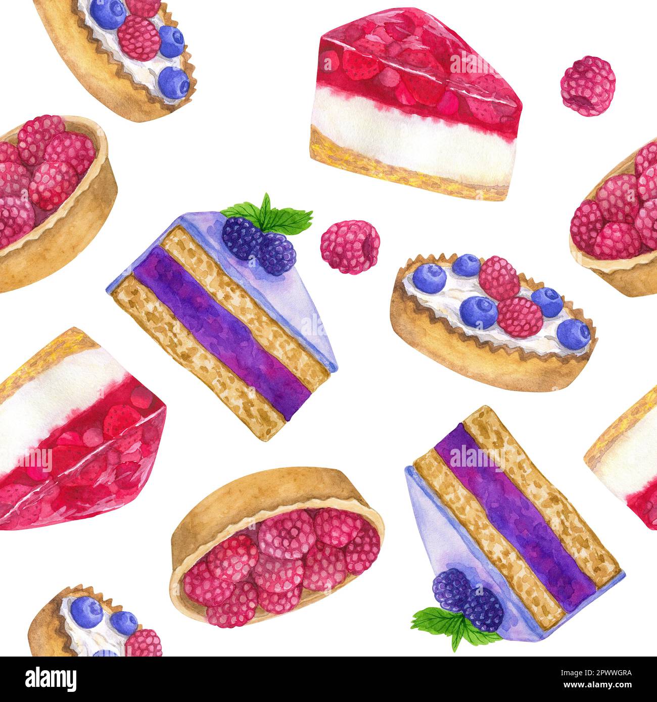 Delicious desserts. Seamless pattern. Hand drawn watercolor. Texture ...