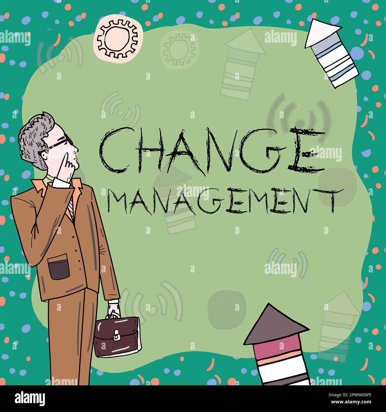 Handwriting text Change Management, Business overview Replacement of ...